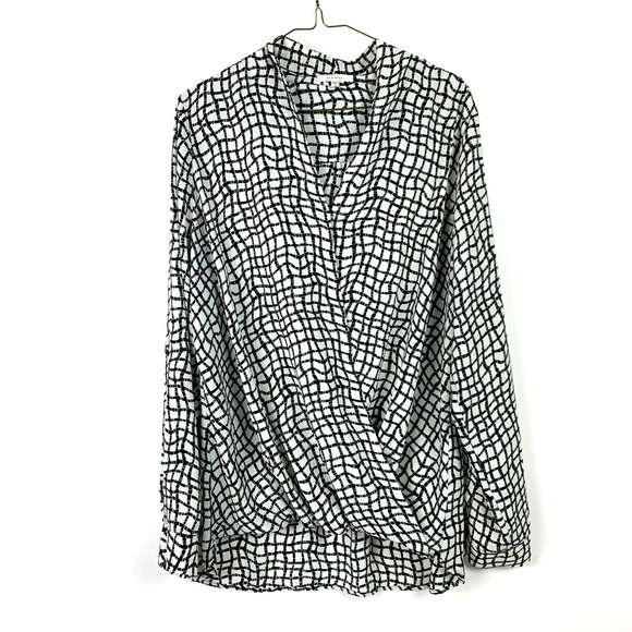 Pleione | Tops | Pleione Black White Wavy Geometric Drapey Blouse Faux ...